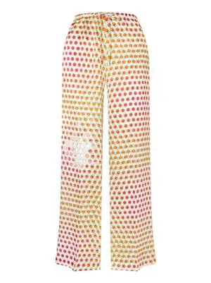 Dries Van Noten Printed Silk-satin Wide-leg Trousers - Ecru