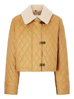 Burberry Cropped Shearling-trimmed Coated-cotton Jacket - Camel