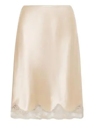 Saint Laurent Lace-trimmed Silk-satin Knee-length Skirt - Neutrals