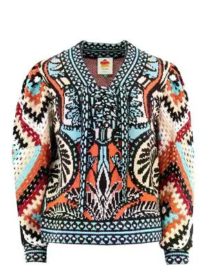 FARM RIO Crochet V-Neck Sweater