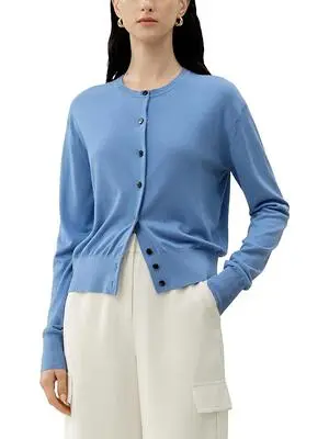 Lilysilk Round-neck Silk Cashmere Cardigan - Azure