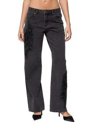 EDIKTED Rossa Beaded Baggy Jeans - Black-washed