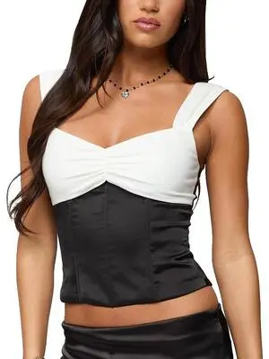 EDIKTED Leandre Contrast Satin Effect Boned Top - Black-and-white