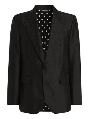 Dolce & Gabbana Single-breasted Sicilia Light Jacket With Micro Pattern Jacquard - Black