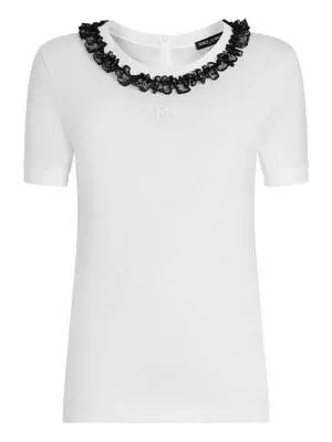 Dolce & Gabbana Jersey T-shirt With Lace And Dg Embroidery - White