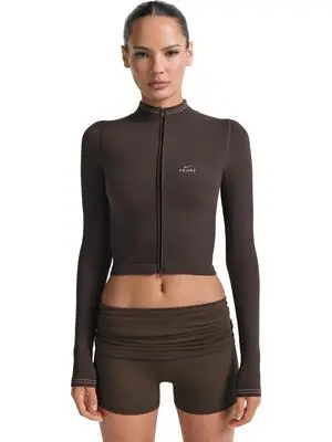 Nike Ribbed Seamless Cropped Full-zip Jacket - Brown