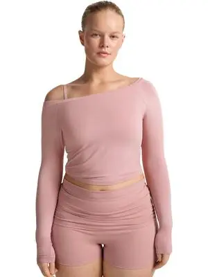 Nike Stretch Knit Off-shoulder Long-sleeve Top - Pink