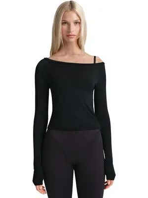 Nike Skims Stretch Knit Off-shoulder Long-sleeve Top - Black