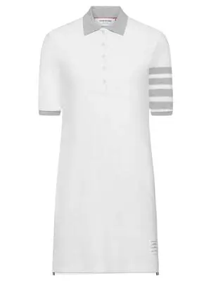 Thom Browne Textured Pique 4-bar Mini Polo Dress - White