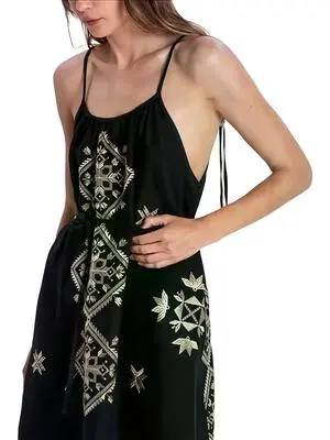 Greek Archaic Kori Patterned Sleeveless Dress - Black