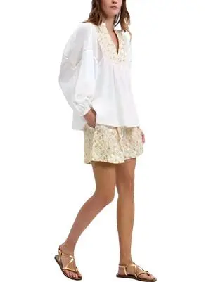 Greek Archaic Kori Geometric-pattern Blouse - White