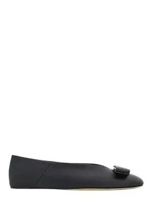 FERRAGAMO Vara Bow Leather Ballet Flats - Black