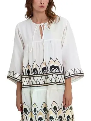 Greek Archaic Kori Phoenix Geometric-pattern Mini Dress - White