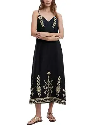 Greek Archaic Kori Geometric-pattern Midi Dress - Black