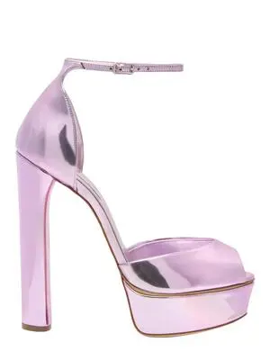 Casadei 140mm Flora Intestellar Metallic Platform Heeled Sandals - Pink