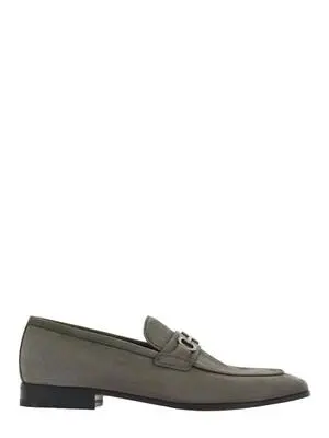 FERRAGAMO Moccasin With Gancini Ornament - Grey