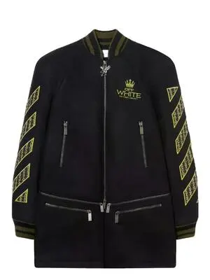 Off-White Embroidered Zip Coat - Black