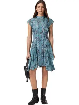 ALLSAINTS Fleur Printed Mini Dress - Vine Lake Blue