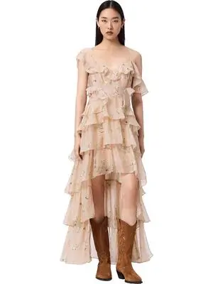 ALLSAINTS Sienna Ruffle Maxi Dress - Empoli Pop Pink