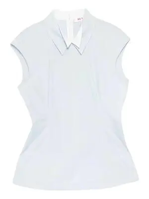 AO YES Collared Sleeveless Blouse - Blue