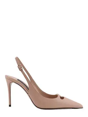 Dolce & Gabbana Leather Pumps With Metal Dg Logo - Beige