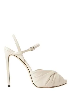 JIMMY CHOO Elly 120 Leather Sandals - Neutrals