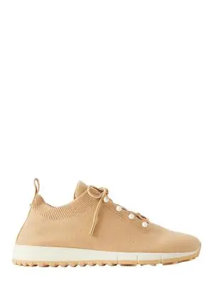 JIMMY CHOO Veles Embellished Knit Sneakers - Neutrals