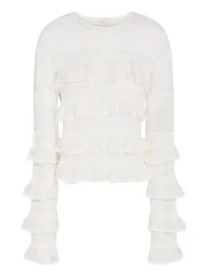 Zimmermann Ruffled Pointelle-Knit Top Off-white