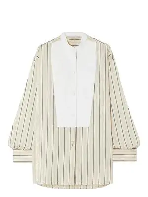 Stella McCartney Plastron Striped Silk-blend Shirt - Ecru