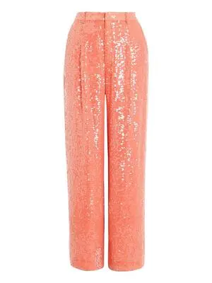 Lapointe Sequined Chiffon Straight-leg Pants - Coral