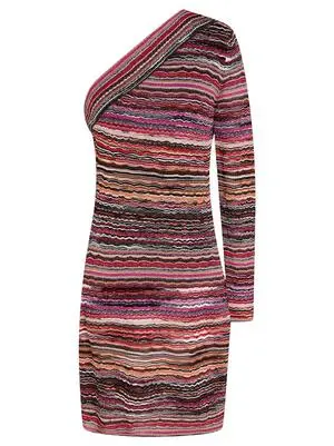 Missoni One-shoulder Striped Metallic Crochet-knit Mini Dress - Violet