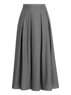 MIKAEL AGHAL Pleated Cotton And Linen-blend Midi Skirt - Anthracite
