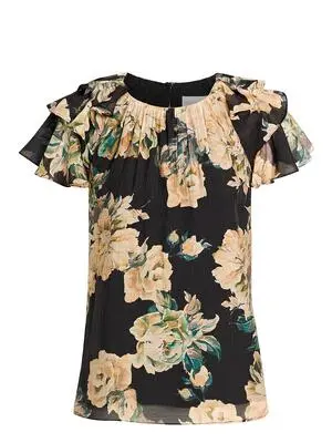 MIKAEL AGHAL Floral-print Gauze Top - Black