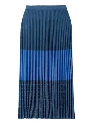 Partow Jade Striped Pleated Midi Skirt - Blue