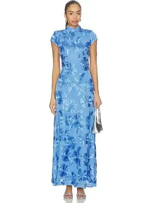 ROTATE BY BIRGER CHRISTENSEN Mesh Capsleeve Maxi Dress - Hydrangea Blue