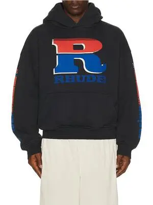 Rhude Split Petrol Logo Hoodie - Vintage Black  Red  & Blue