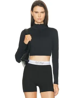 GOLD HINGE Athletic Half Zip Crop Top - Black