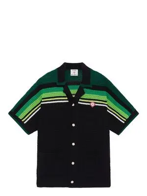 Casablanca Black & Striped Short Sleeve Crochet Shirt - Green