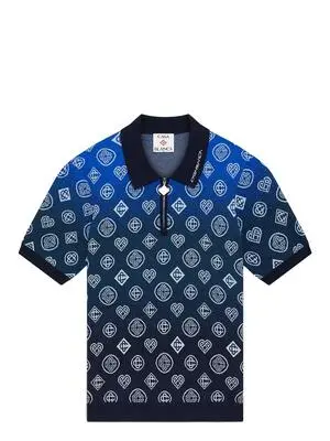Casablanca Navy Gradient Monogram Knitted Short Sleeve Polo Shirt - Multicolor