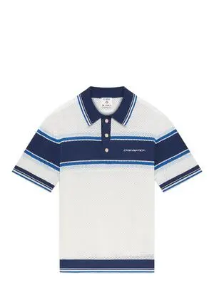 Casablanca White & Striped Mesh Short Sleeve Polo Shirt - Blue