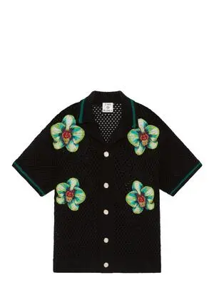 Casablanca Glitch Orchid Embroidered Short Sleeve Crochet Shirt - Multicolor