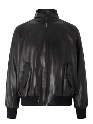 A.PRESSE Padded Leather Harrington Jacket - Black