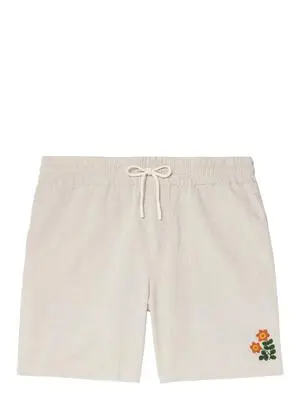 Portuguese Flannel Spring Straight-leg Embroidered Linen And Cotton-blend Shorts - Neutrals