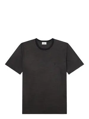 Saint Laurent Logo-embroidered Striped Cotton-jersey T-shirt - Black