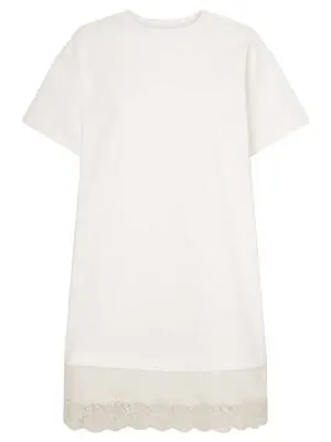 Staud Grier Silk And Lace-trimmed Cotton-jersey Mini Dress White