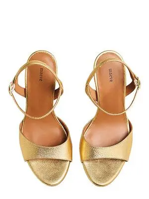 Maeve Ankle Strap Heeled Sandals - Gold Metallic