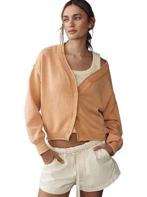 PILCRO Long Sleeve Cotton V-neck Cardigan Sweater - Orange