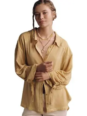 PILCRO Cinched-sleeve Buttondown Top - Misted Yellow