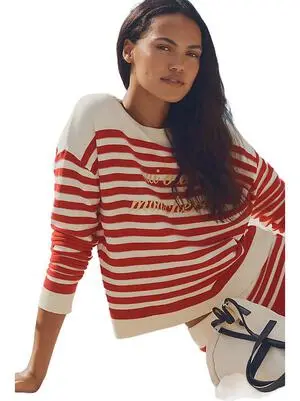 DAILY PRACTICE BY ANTHROPOLOGIE Cherie Boat-neck Long-sleeve Top - Red & White Stripe