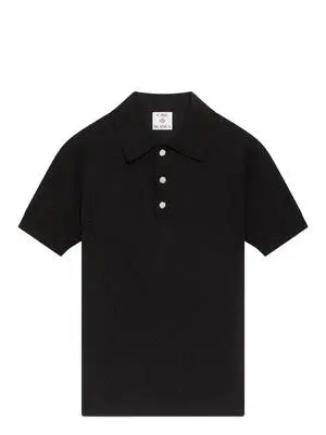 Casablanca Pointelle Monogram Short Sleeve Polo Shirt - Black